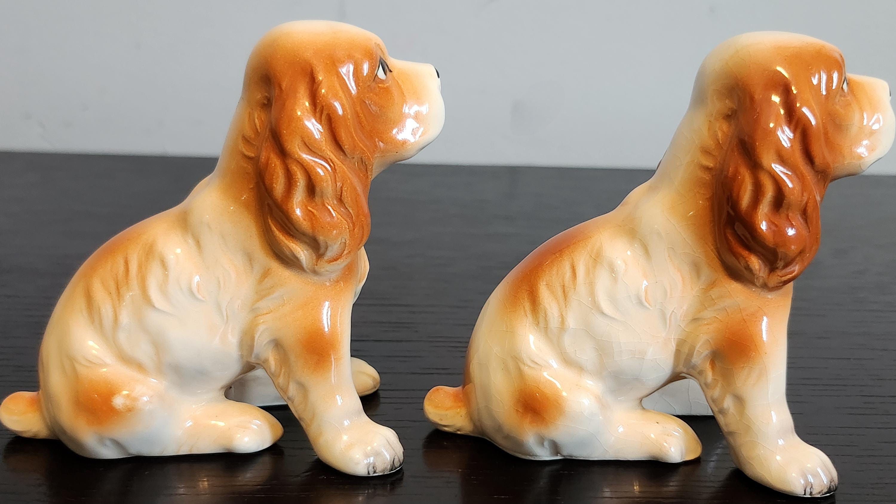 Cocker Spaniel Figurines, Vintage, Pair, Hand Painted, Glazed Ceramic ...