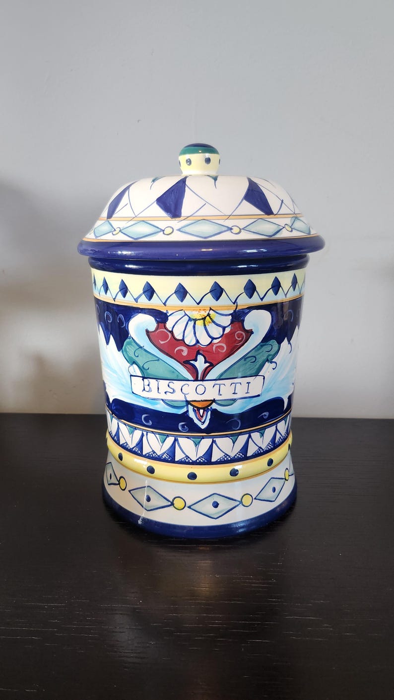 Biscotti Cookie Jar, Vintage, Italian Style, Glazed Ceramic, Hand ...