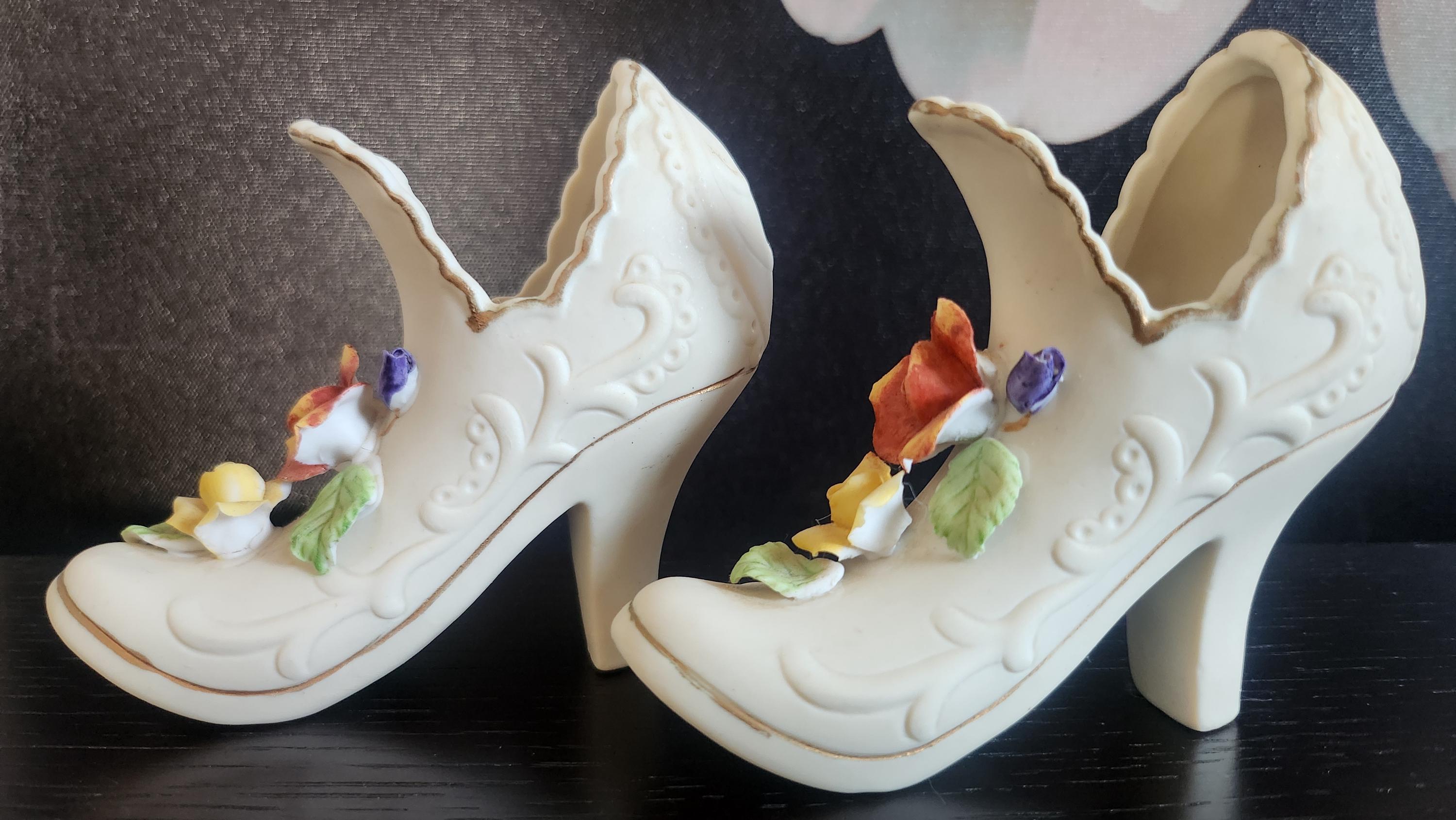 Victorian High Heel Shoes With Applied Roses, Vintage, Dainty, Pair ...