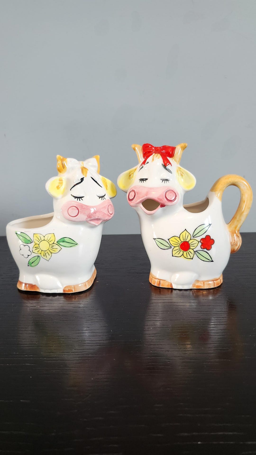 Cow Creamer and Sugar Bowl Set. Vintage, 1970s, Lefton, Hand Painted ...