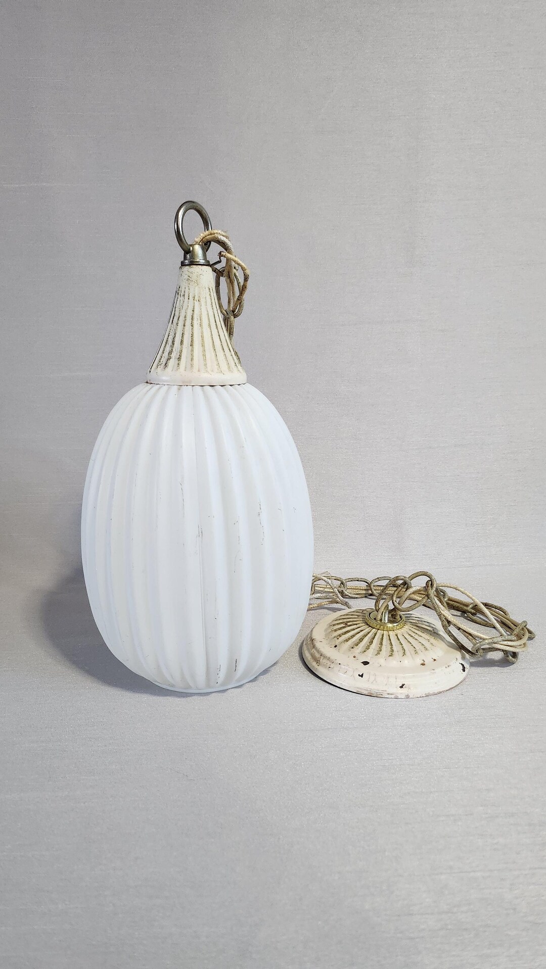 Ceiling Light Fixture, White, Pendant, Ribbed Glass, MCM, Vintage - Etsy