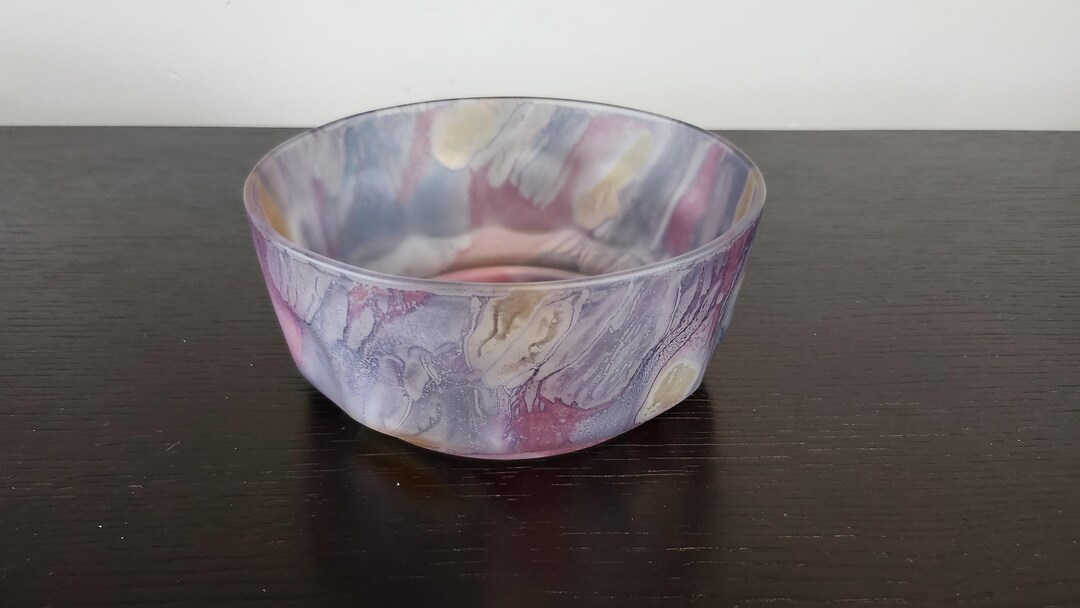 Rueven Frosted Glass Bowl, Vintage, Hand Painted, Frosted Glass ...
