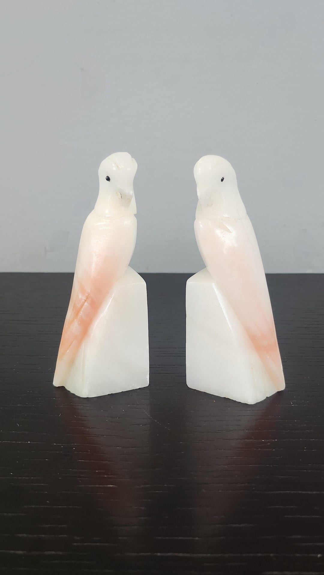 Alabaster Parakeet Book Ends. Vintage, 1970s, Hand Carved, Decorative ...