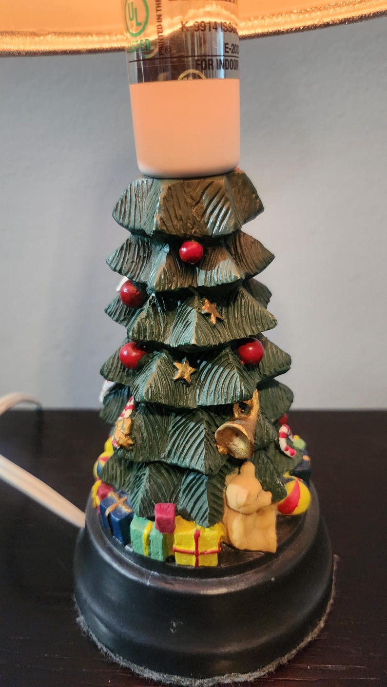 Christmas Tree Mini Table Lamp. Vintage, Holiday Lamp, Blue Shade, Hand ...