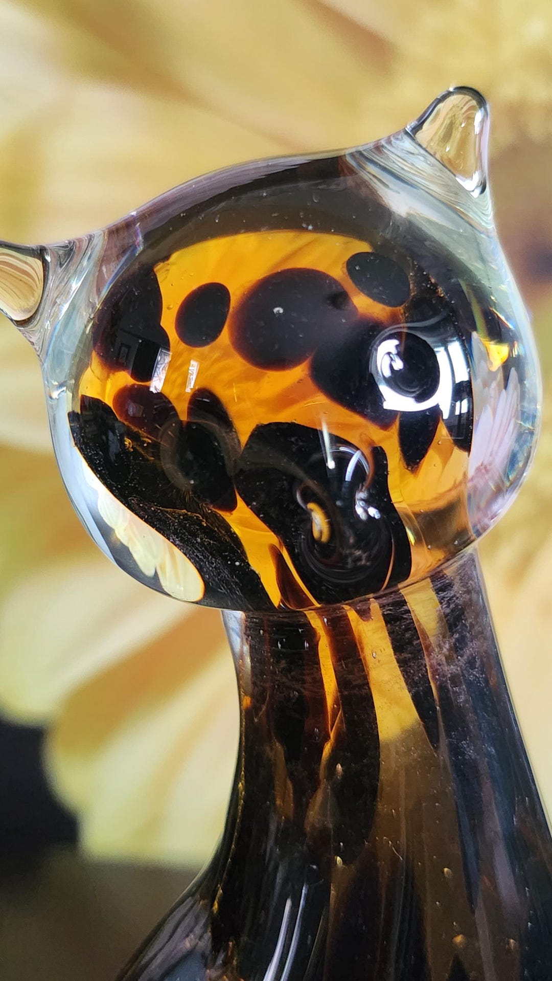 Murano Style Blown Glass Cat, Amber With Black Spots, Vintage, 1980's ...