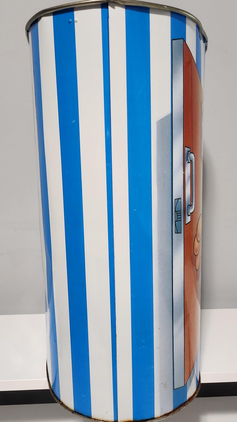 Garfield Garbage Can, Vintage, 1978, Jim Davis, Blue and White Stripes ...