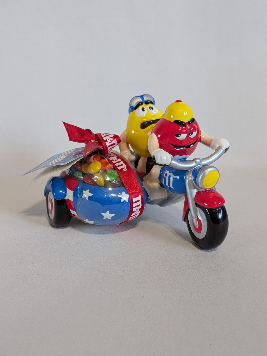 M&M Candy Dish, Motorcycle and Sidecar, Hand Painted, Ceramic, Red and ...