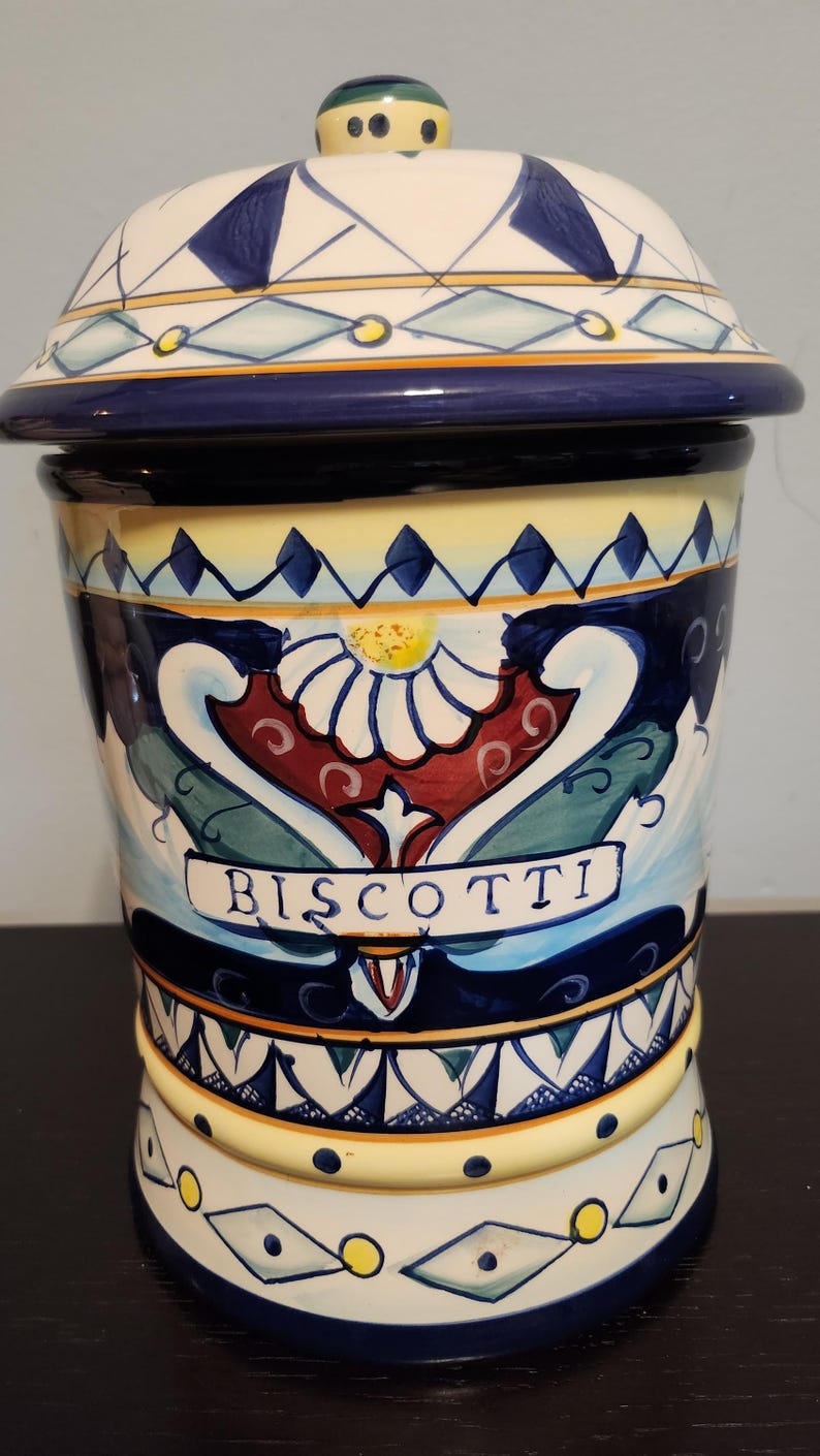 Biscotti Cookie Jar, Vintage, Italian Style, Glazed Ceramic, Hand ...