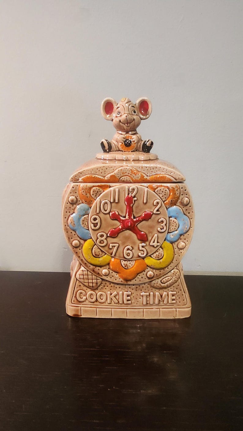 Brown cookie Time Cookie Jar. Vintage, Hand Painted, Glazed Ceramic, Made in Japan, Sanyei ...