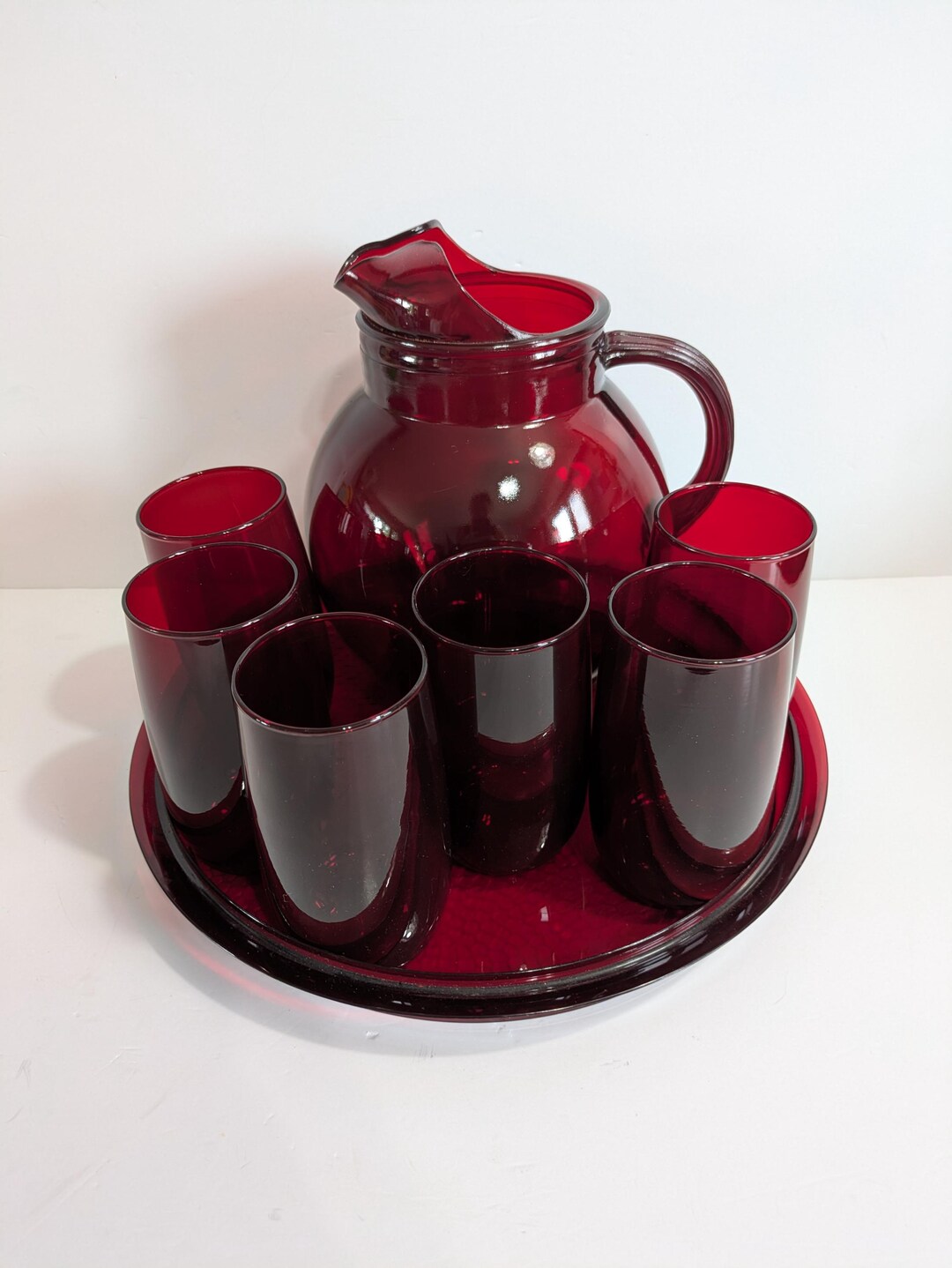 Pitcher and Glass Set, Anchor Hocking, Ruby Red, 8 Piece Set, Vintage ...
