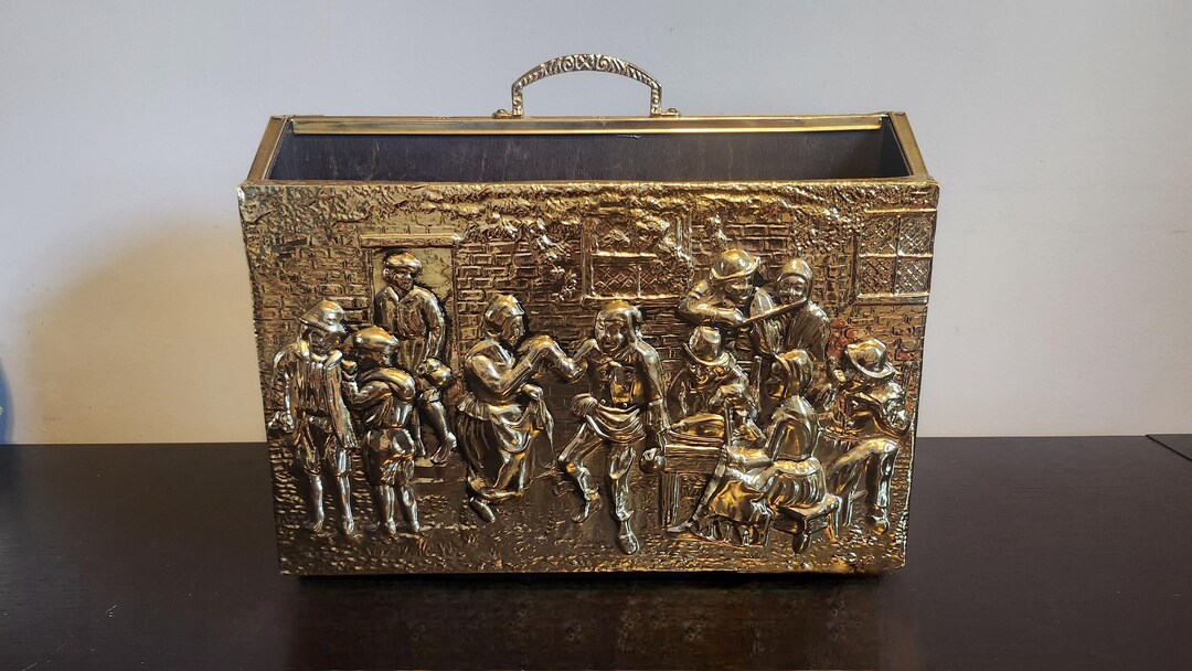 1960's Brass Magazine/newspaper Rack. Vintage, Medieval Pub Scene, Made ...