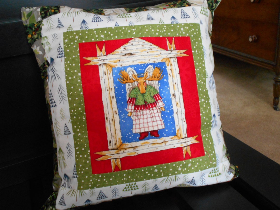 Christmas Pillow Moose Angel, 16" X 16", Outdoor Style Home, Cabin or ...