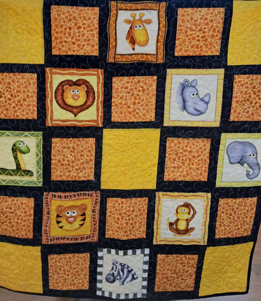 Zoo Animals Baby Quilt, Kid Friendly Zebra, Tiger, Lion, Giraffe ...