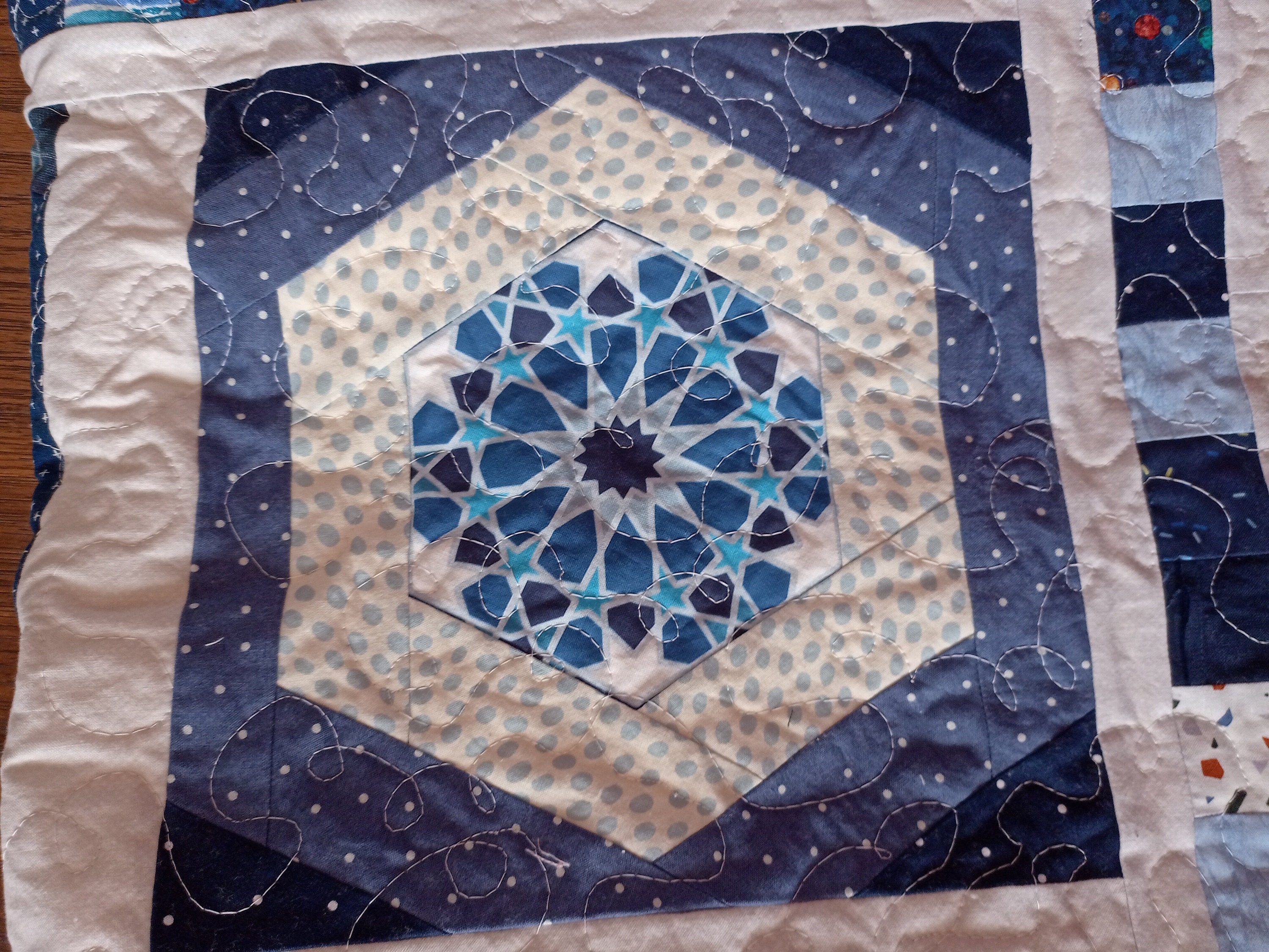 Islamic Geometric Hexagon Design Lap Quilt or Wall Hanging, Dark Blues ...