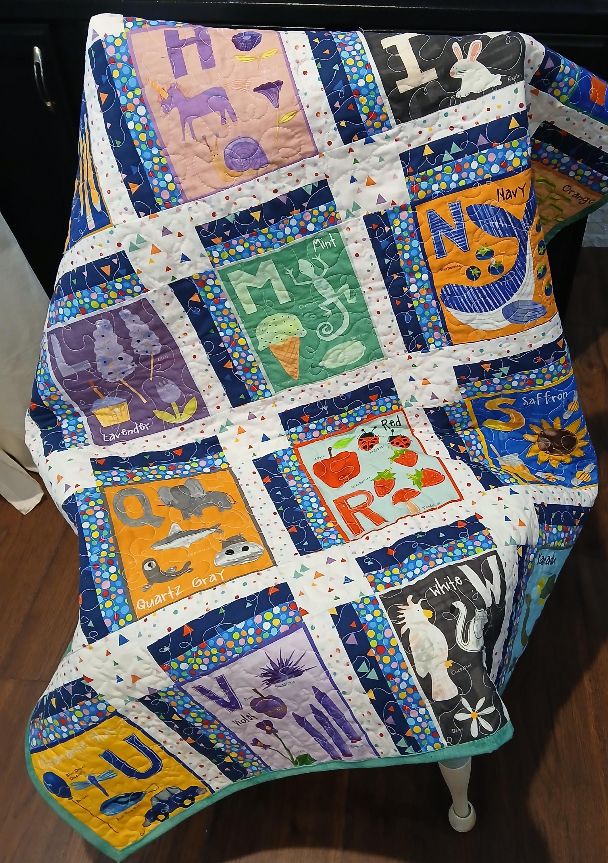 Color Alphabet Baby Quilt, 26 Colors Such as Khaki, Lavender, Mint ...