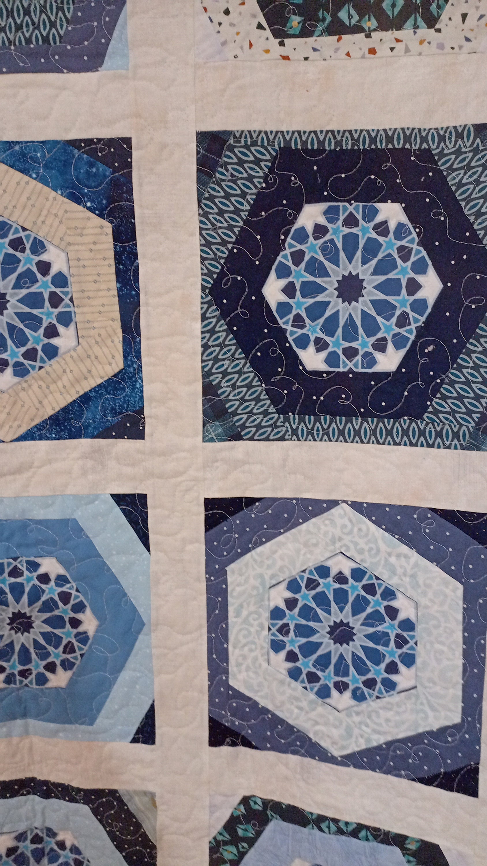 Islamic Geometric Hexagon Design Lap Quilt or Wall Hanging, Dark Blues ...