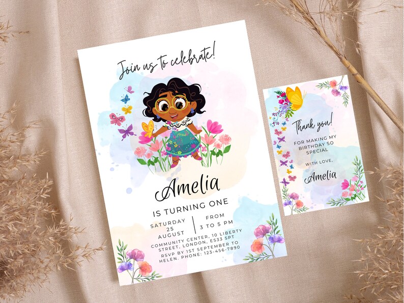 Encanto 1st Birthday Invitation, Mirabel, Butterfly (canva Template) - Etsy
