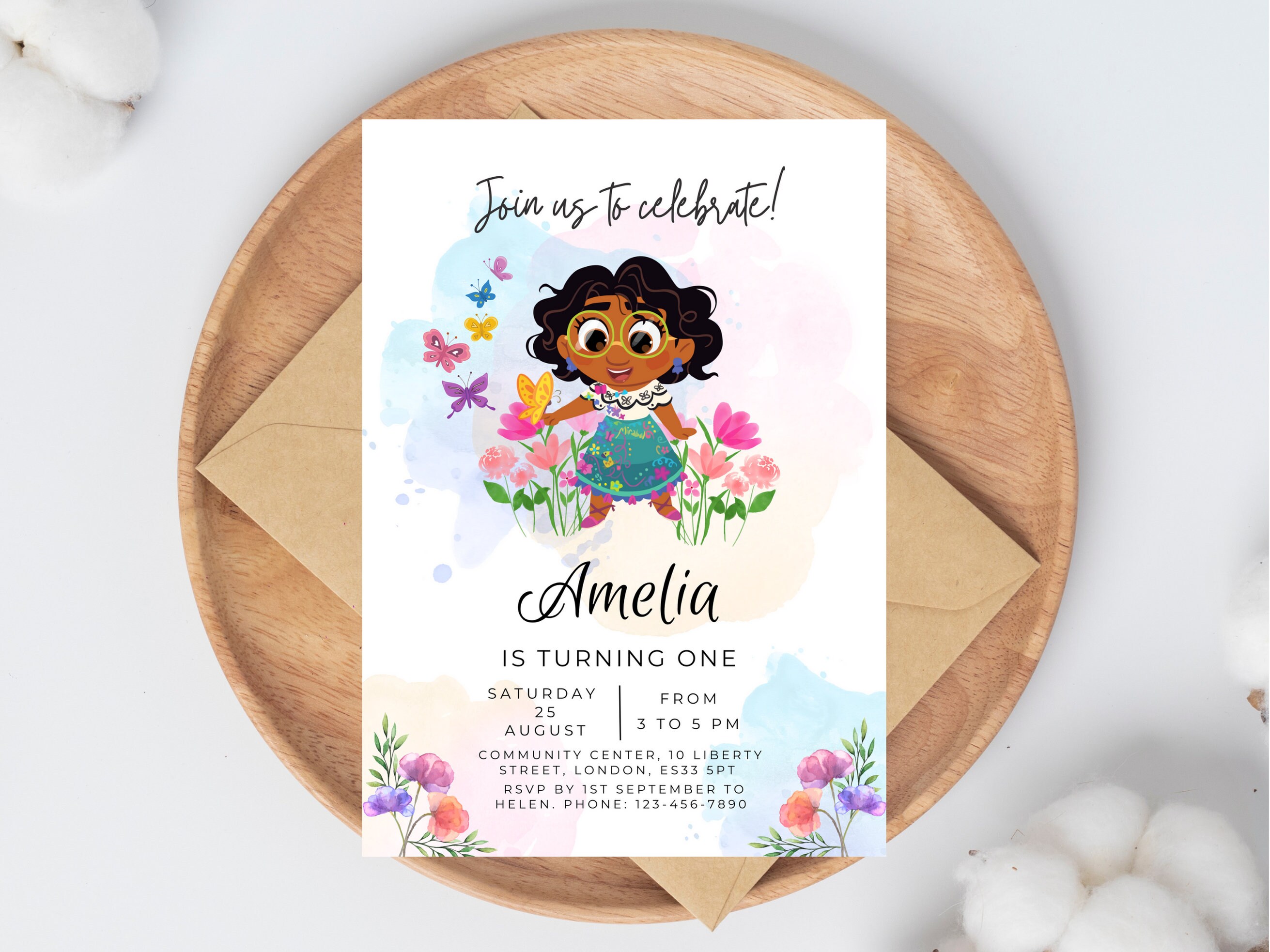 Encanto 1st Birthday Invitation, Mirabel, Butterfly (canva Template) - Etsy