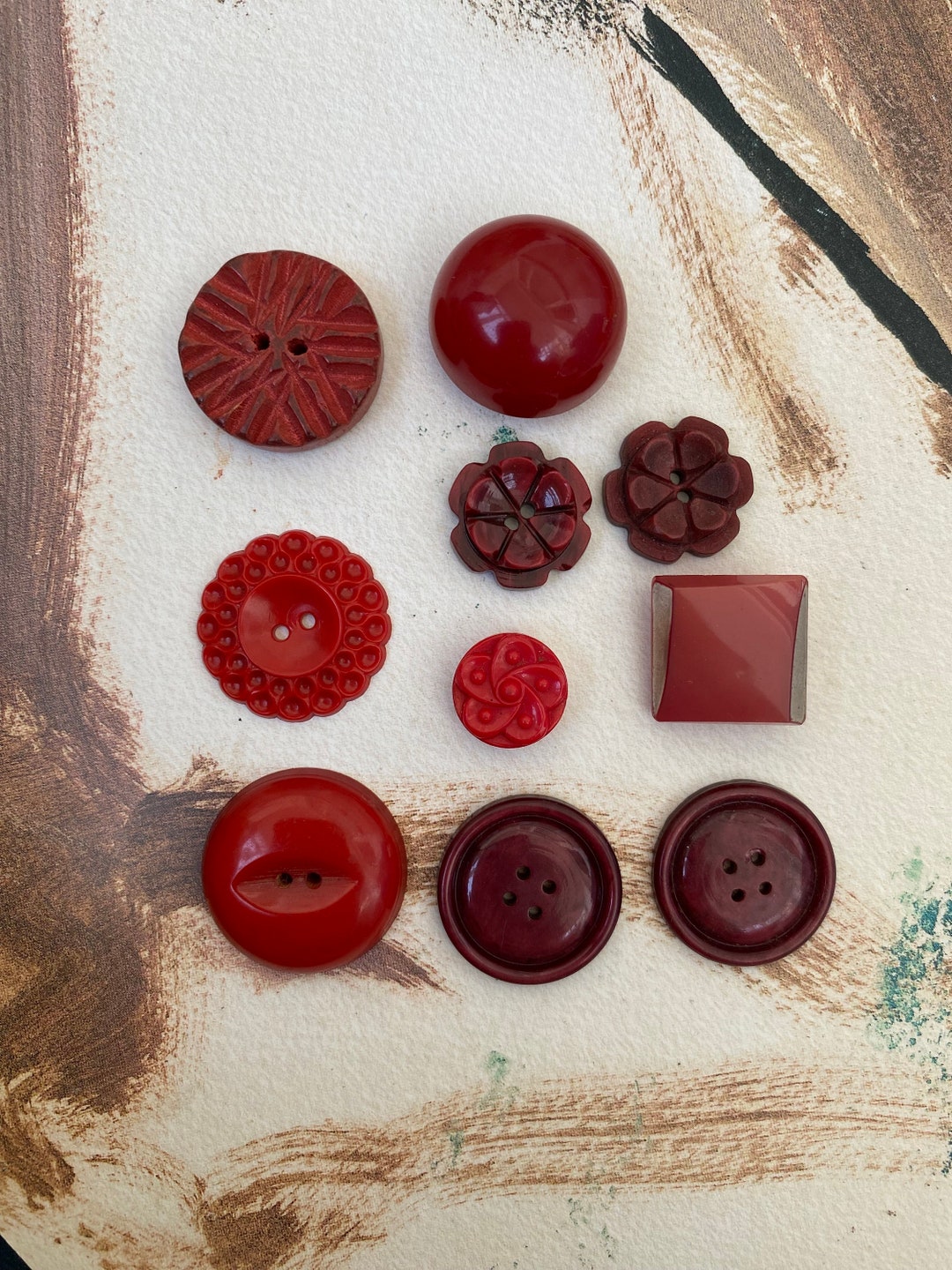 Vintage Red Buttons 10 Pieces, 70s Buttons, Rare Vintage Buttons ...