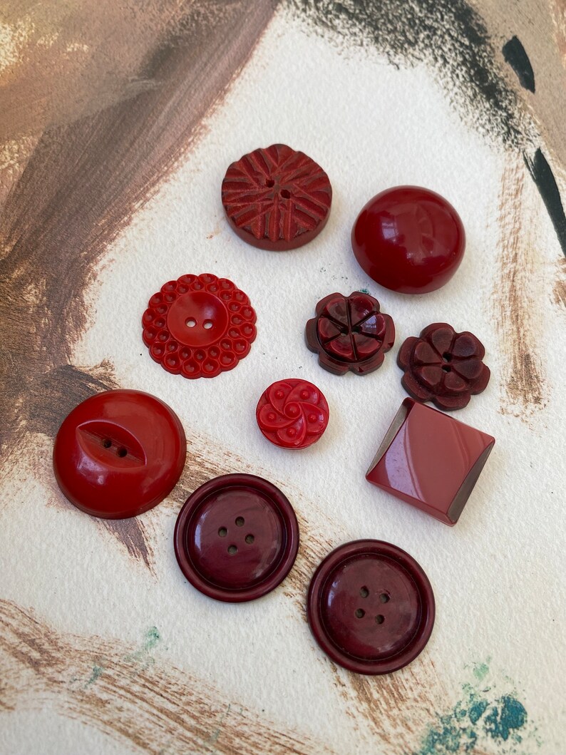 Vintage Red Buttons 10 Pieces, 70s Buttons, Rare Vintage Buttons ...
