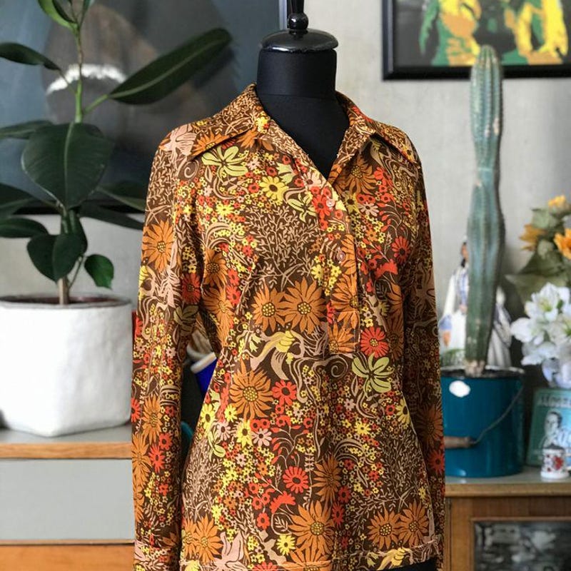 70s Big Collar Shirt - Etsy