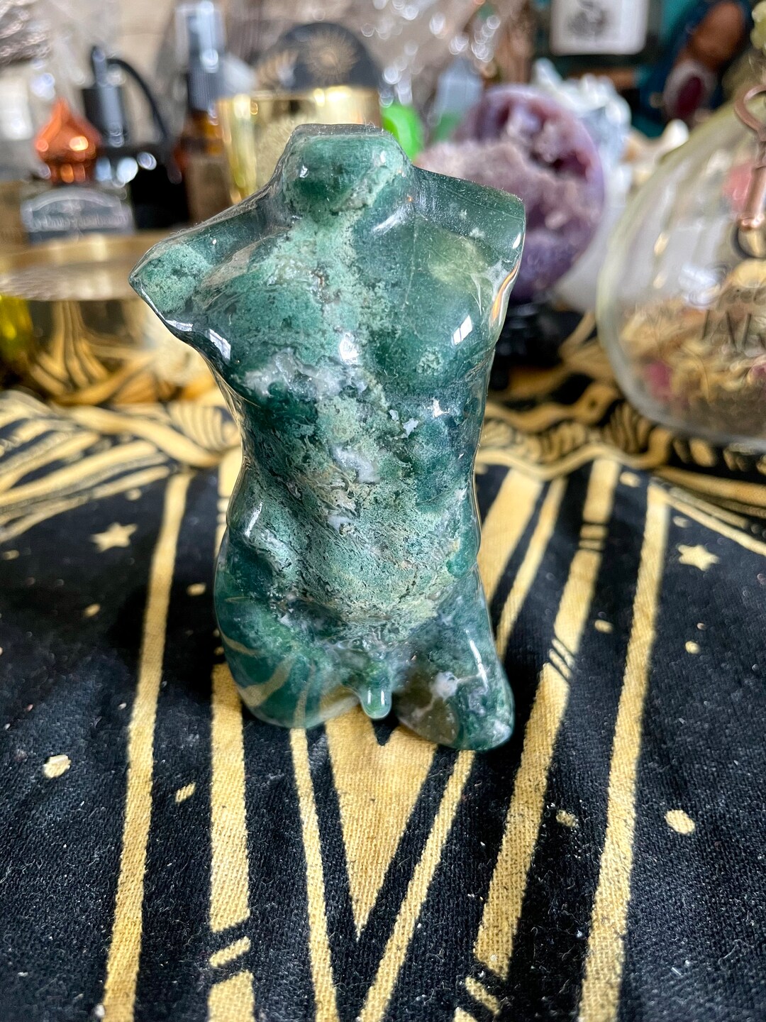 Moss Agate Crystal Male Body Crystal Carving Wicca Pagan Reiki Chakra ...