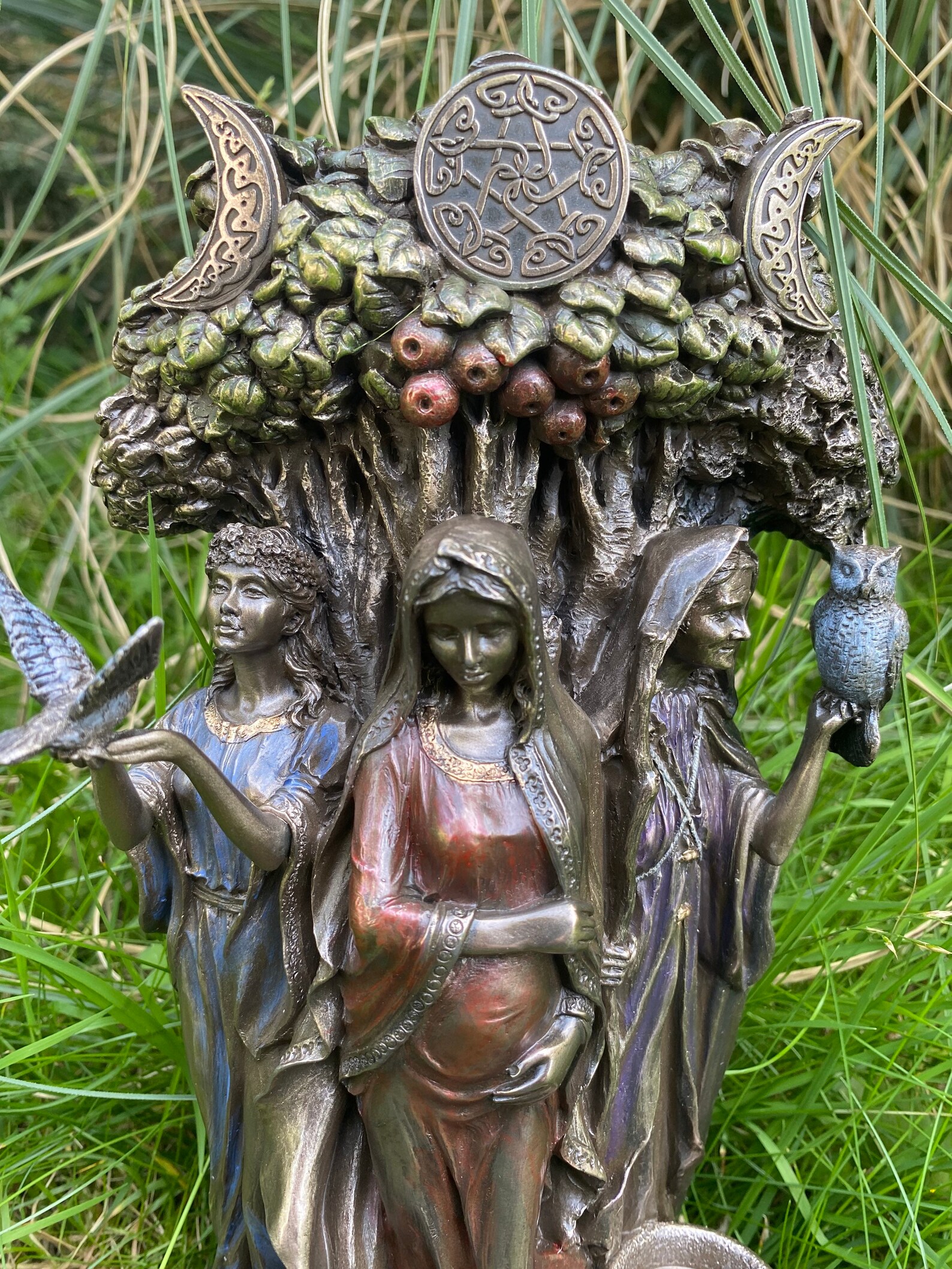 Bronzed Maiden Mother Crone Triple Moon Figurine - Etsy