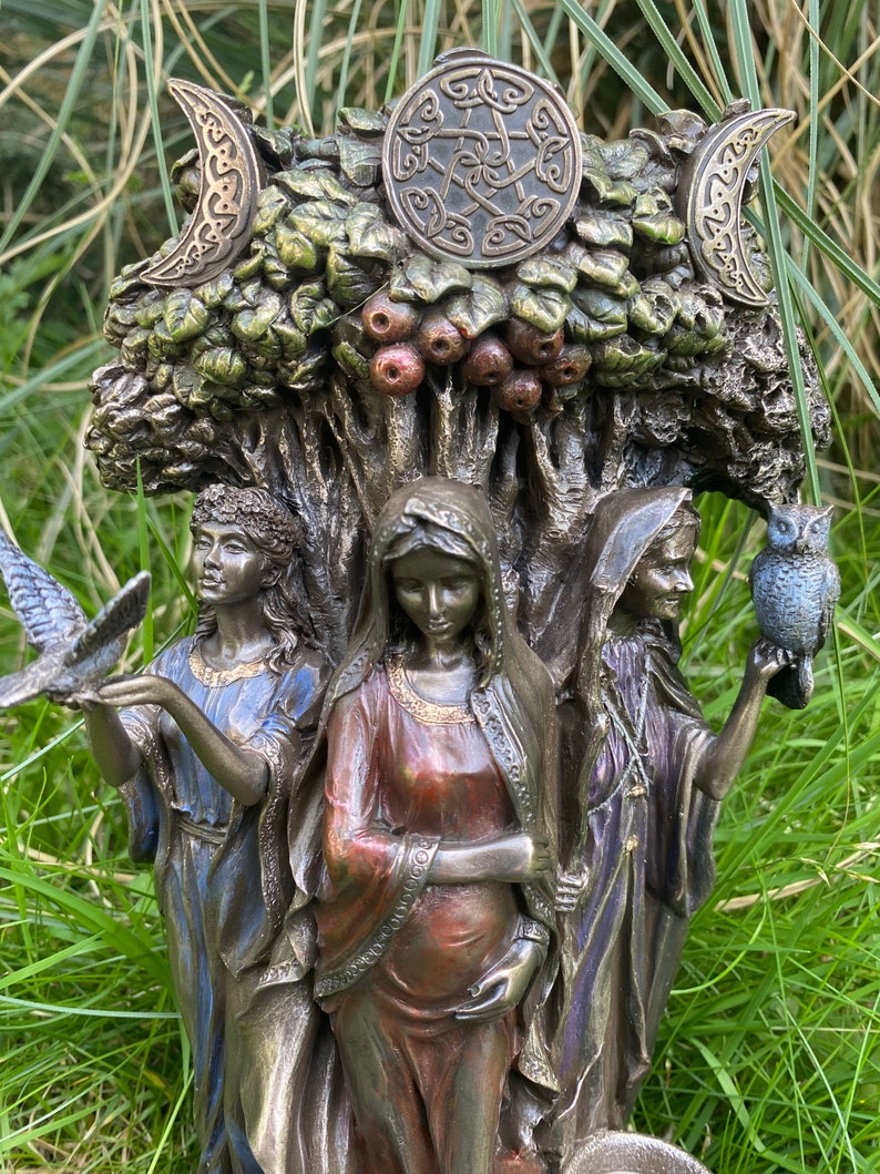 Bronzed Maiden Mother Crone Triple Moon Figurine - Etsy