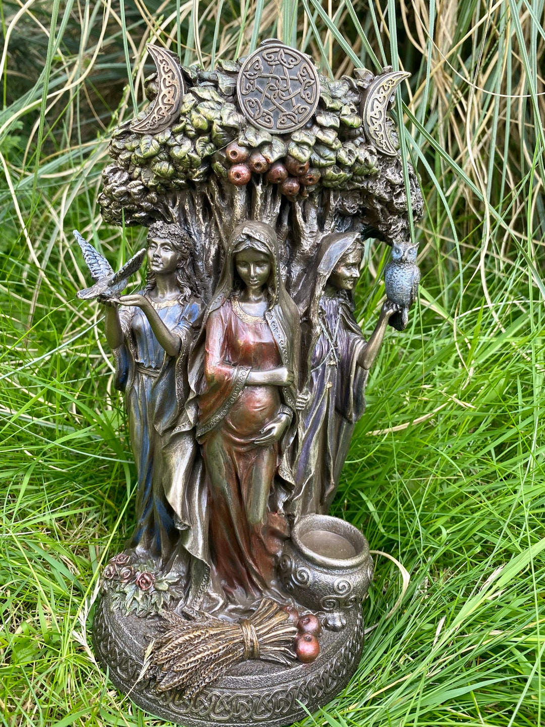 Bronzed Maiden, Mother, Crone Triple Moon Figurine - Etsy