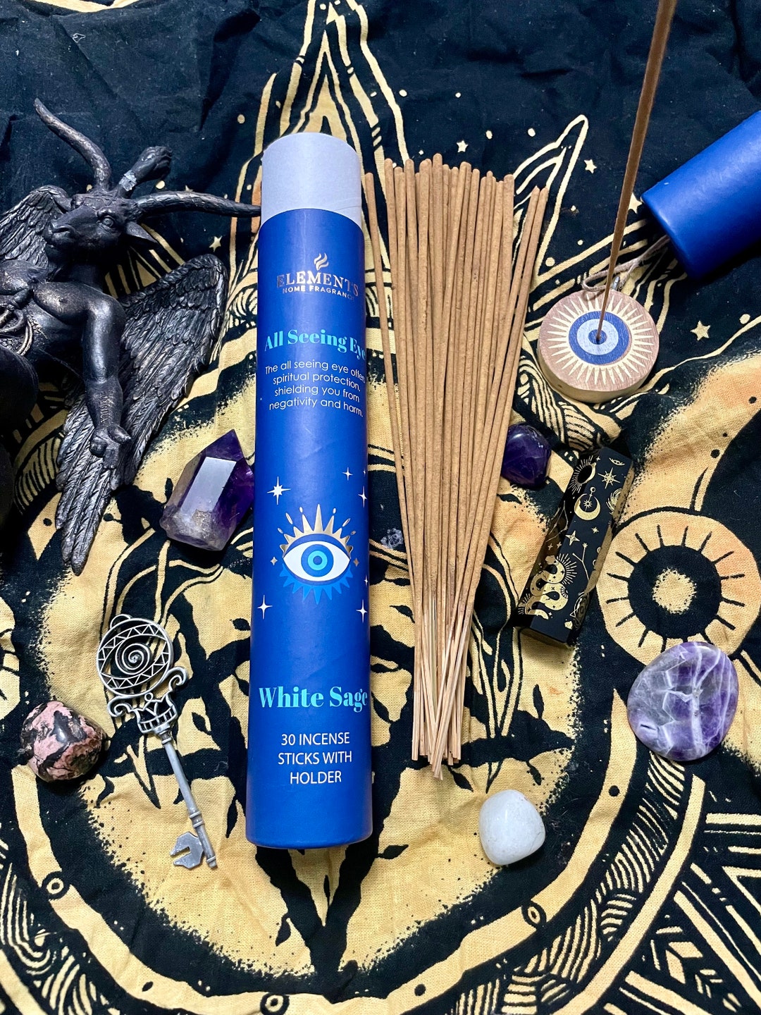 Evil Eye All Seeing Eye Incense Sticks and Holder With a White Sage ...