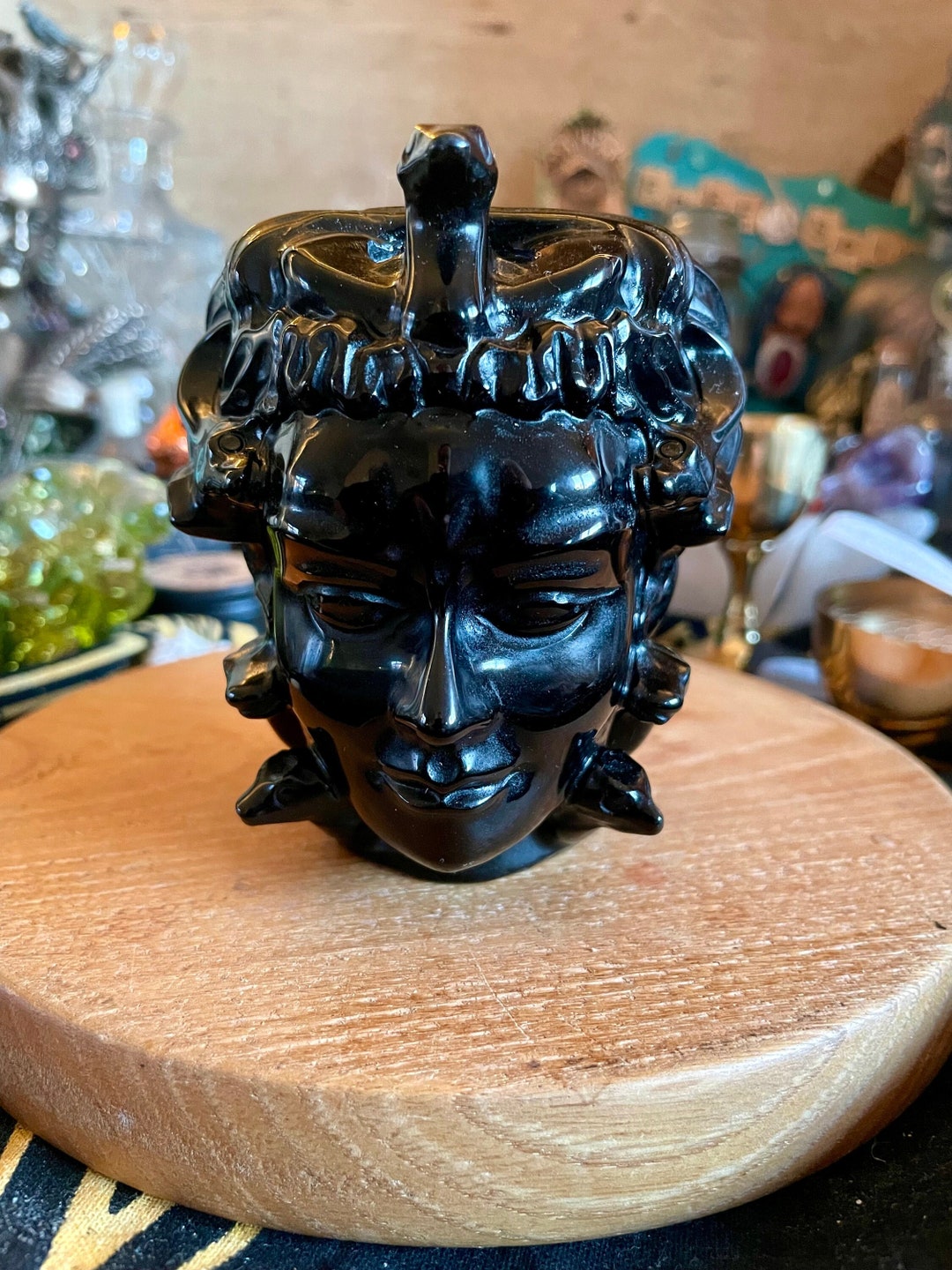 Medusa Obsidian Crystal Head Carving Snakes Mythology Goddess Deity ...