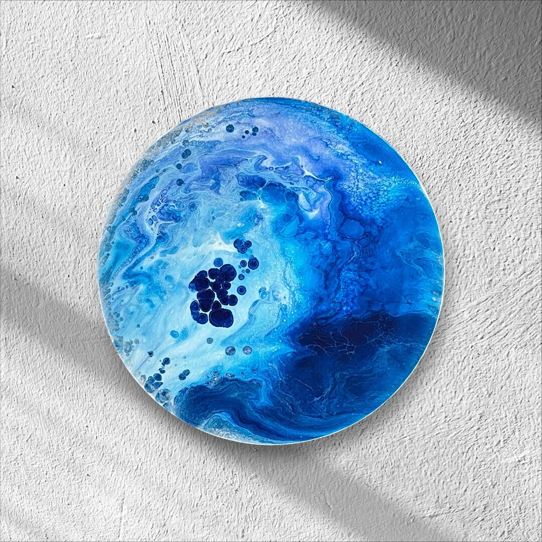 Ocean Depth: 12x12 Circle Acrylic Pour Canvas - Original Fluid Art for ...