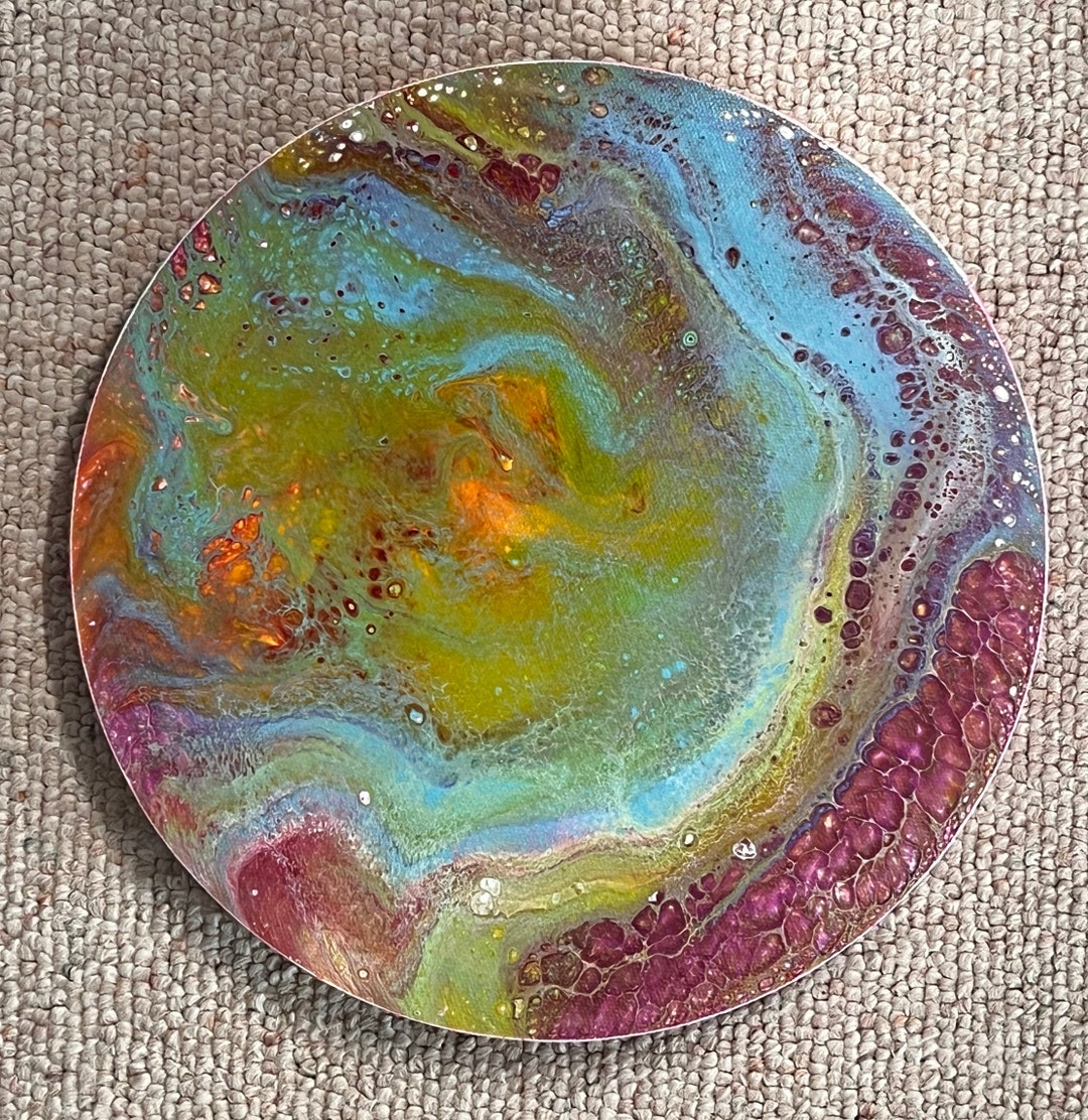 Purple Planet 12x12 Circle Acrylic Pour Canvas Original Fluid Art for ...