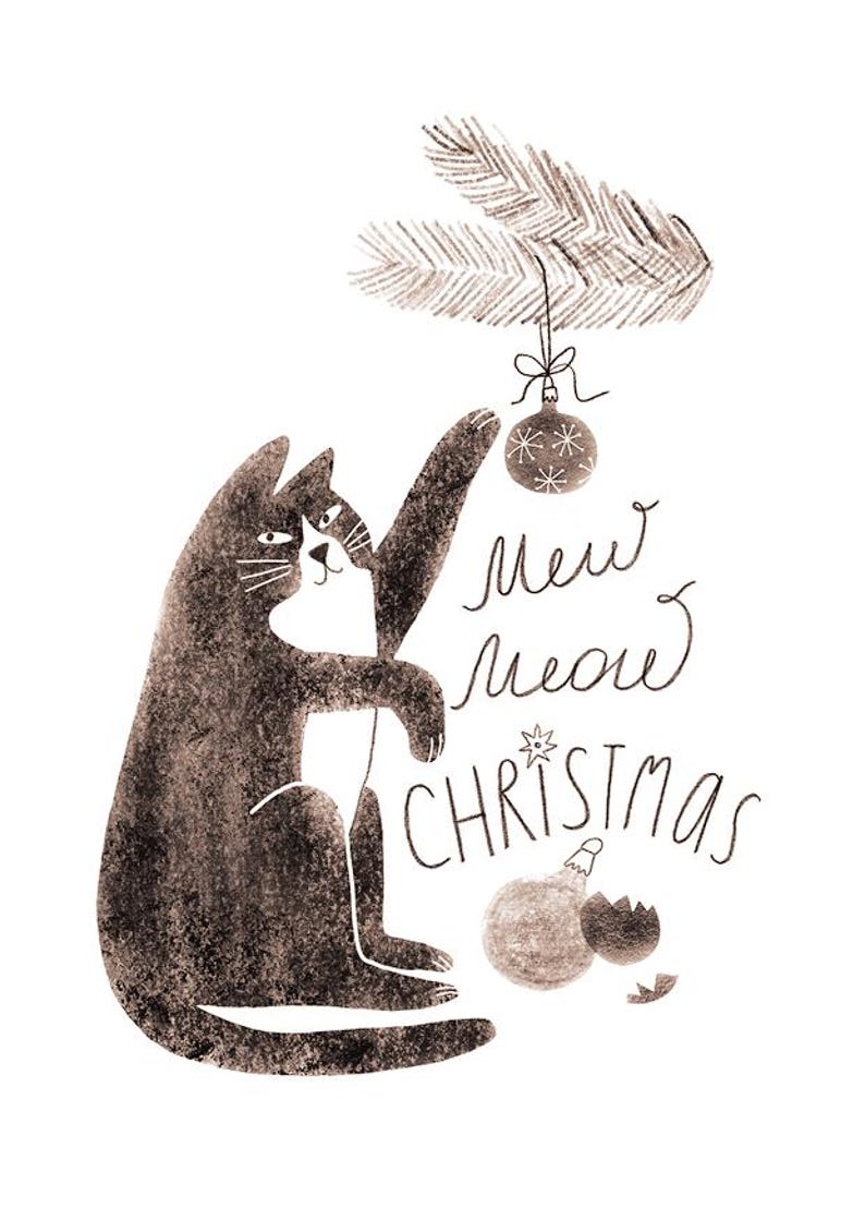 MEOW MEOW Christmas. Illustrated Cat Greeting Card, DIN A6, With Kraft ...