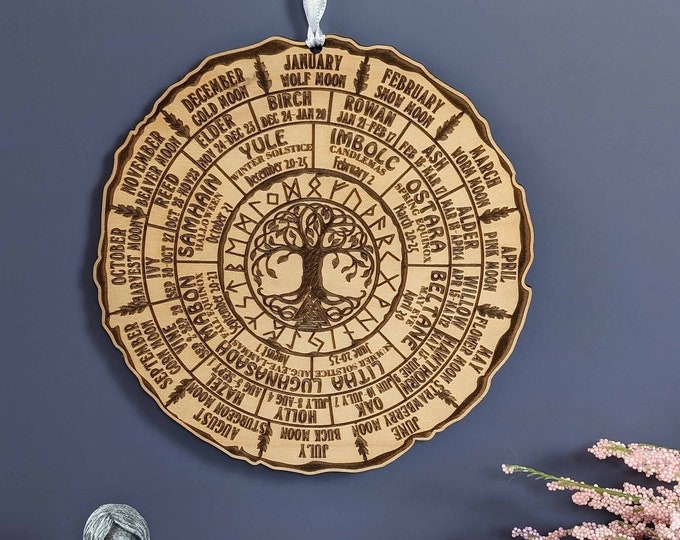 Celtic Tree Zodiac Wheel of the Year Rune Engraved Wood Calendar ...