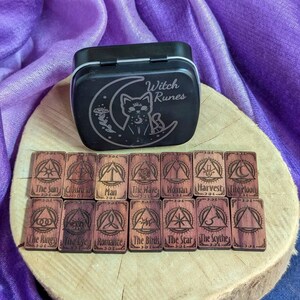 Mini Cedar Witch Runes Set With Engraved Tin; Rune Divination ...