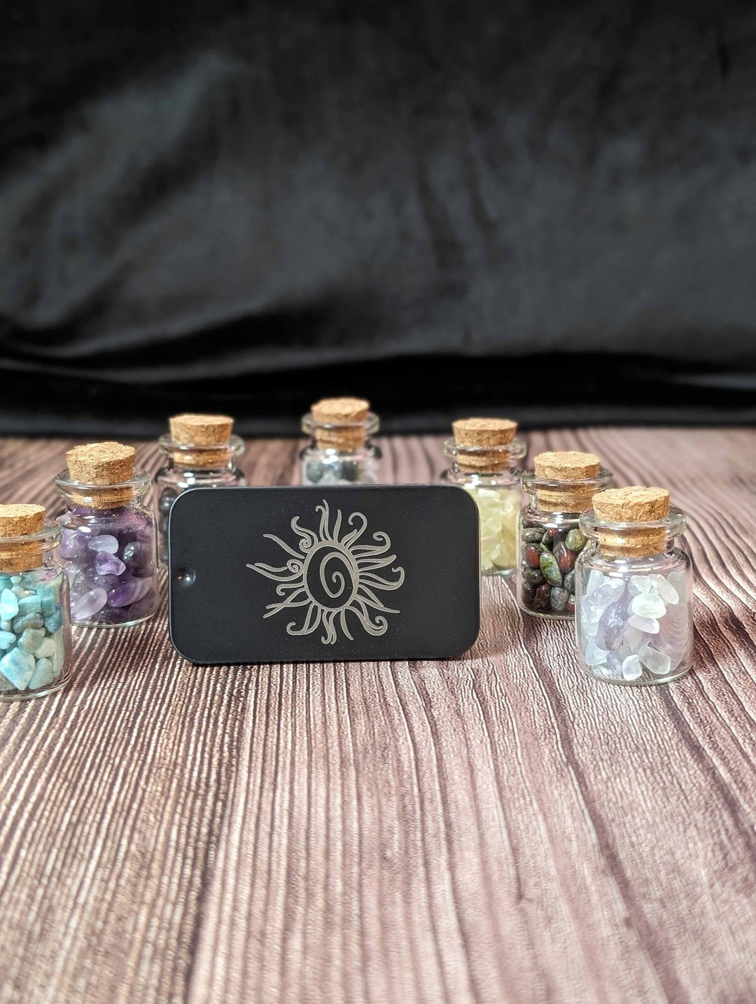 Engraved Black Mini Tin Crystal Storage Pendulum Storage Metaphysical Decor Spiritual Gifts Gift ...