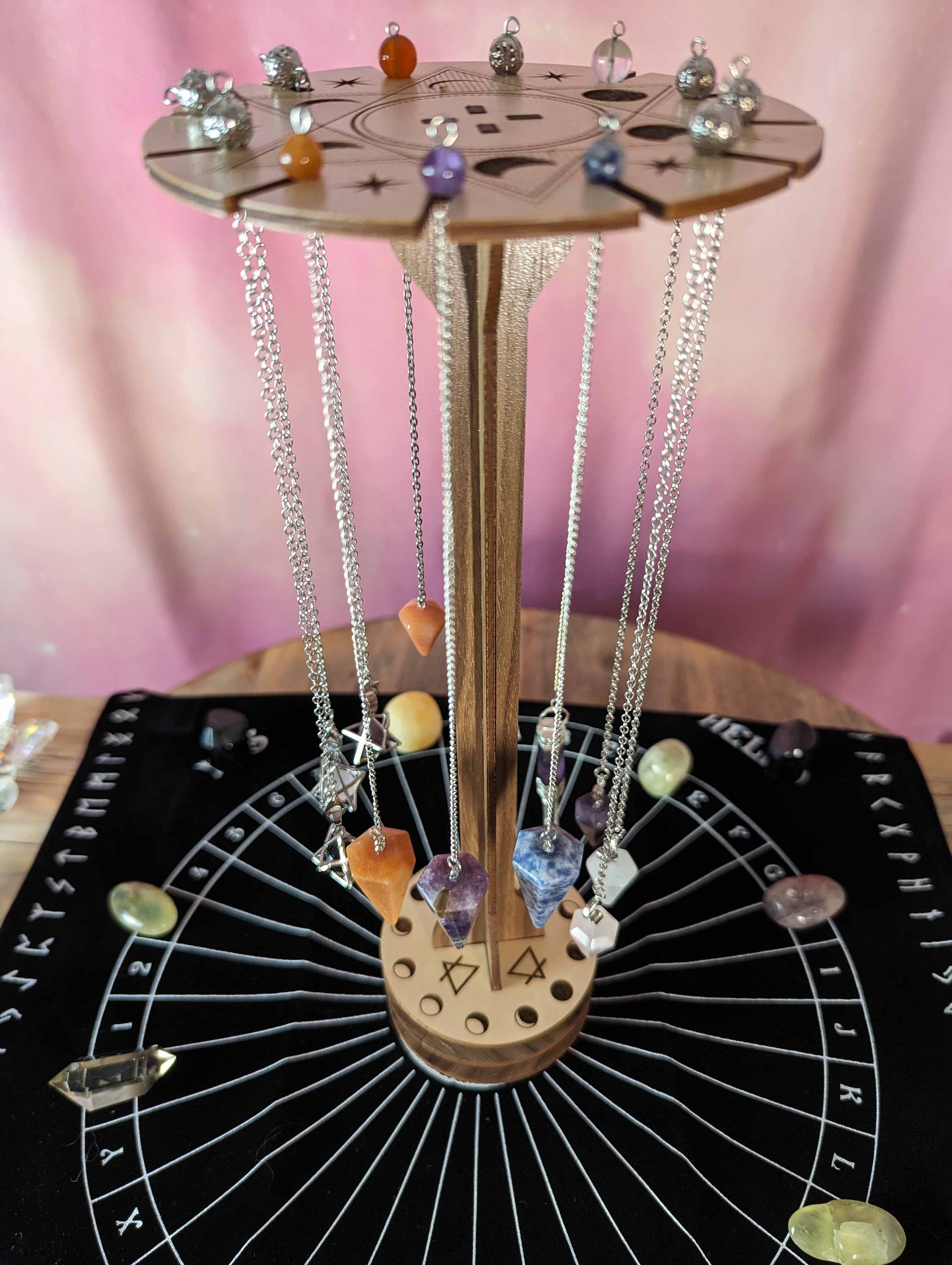 Wooden Pendulum Display Stand With Moon Phases Dowsing Pendulum Holder ...