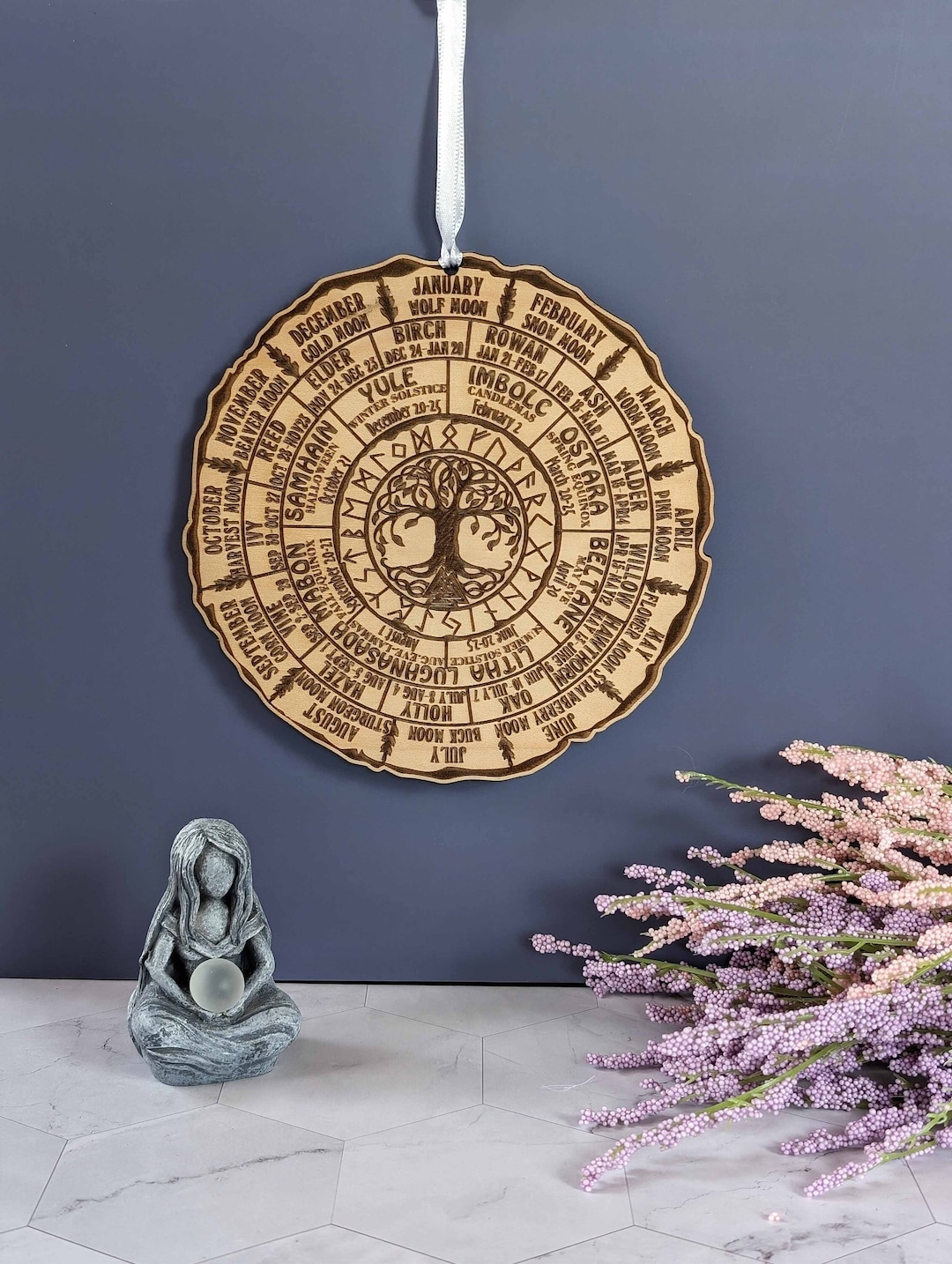 Celtic Tree Zodiac Wheel of the Year Rune Engraved Wood Calendar ...