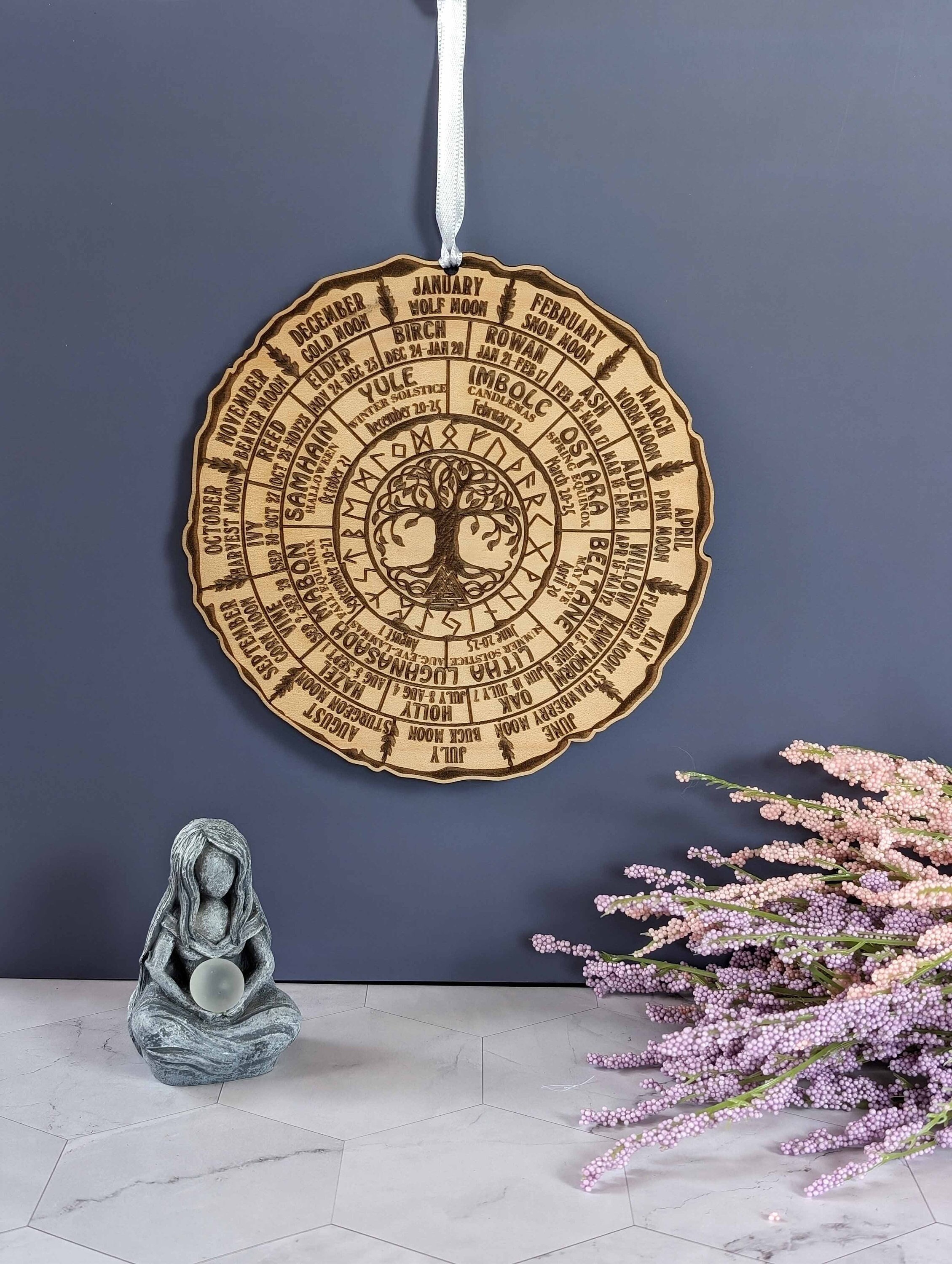 Celtic Tree Zodiac Wheel of the Year Rune Engraved Wood Calendar ...