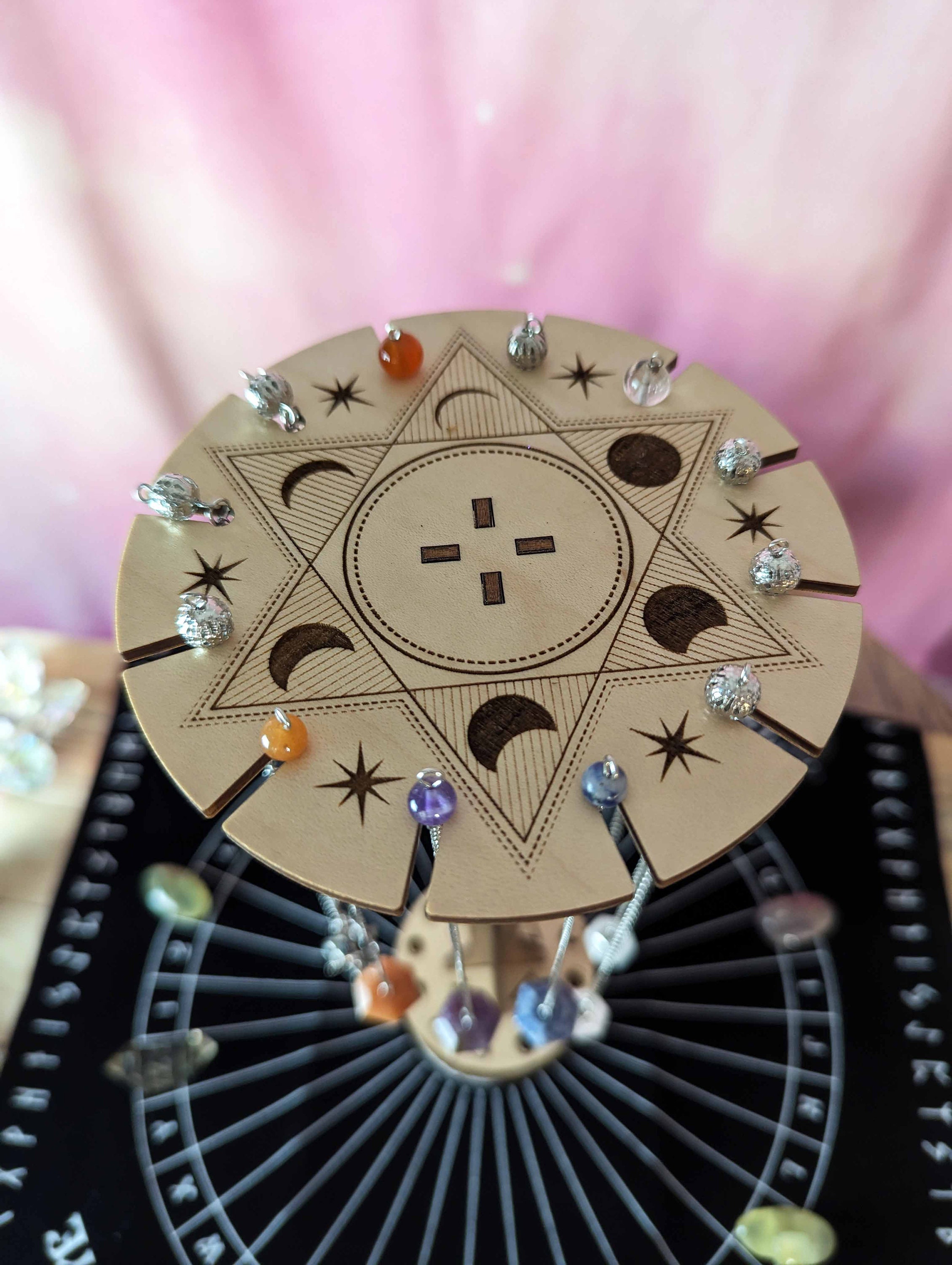 Wooden Pendulum Display Stand With Moon Phases Dowsing Pendulum Holder ...