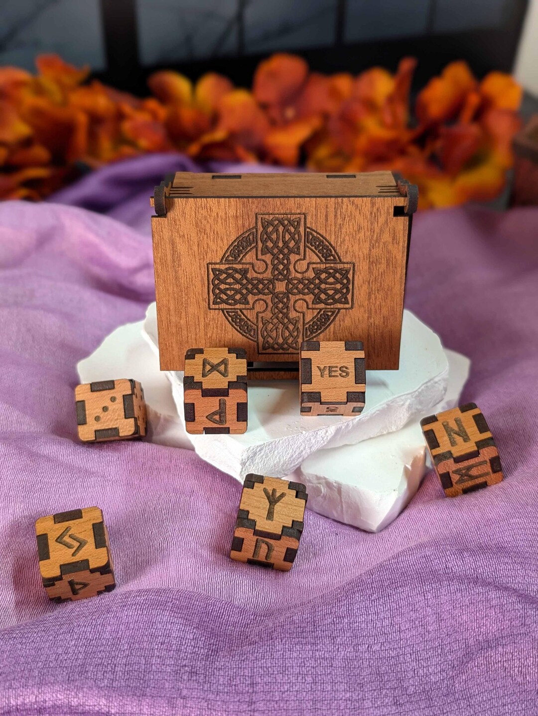 Wooden Elder Futhark Rune Dice Set With Box; Viking Rune Dice ...