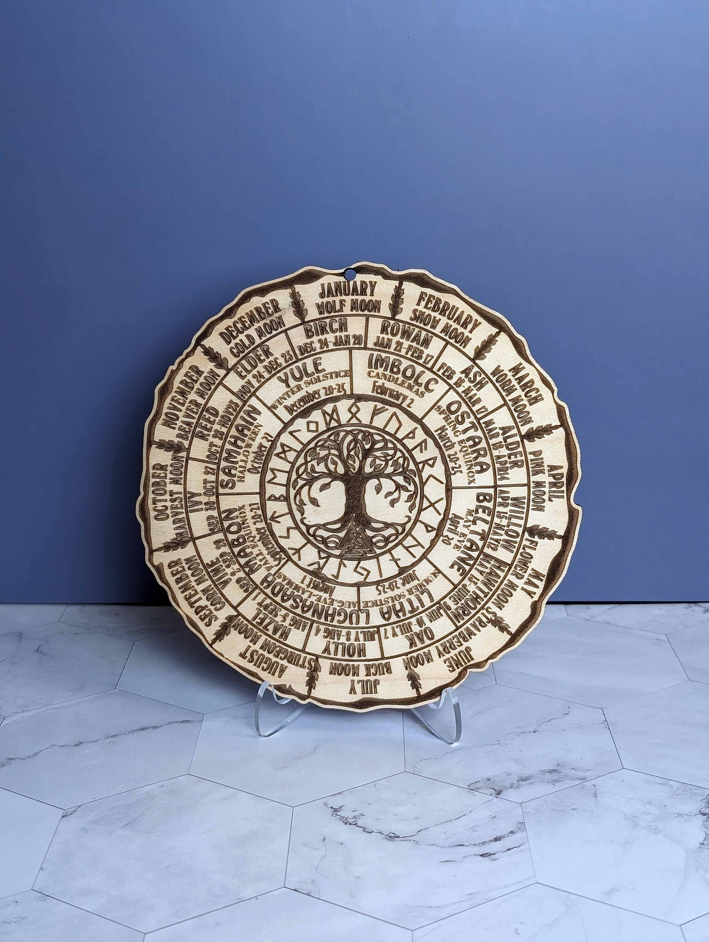 Celtic Tree Zodiac Wheel of the Year Rune Engraved Wood Calendar ...
