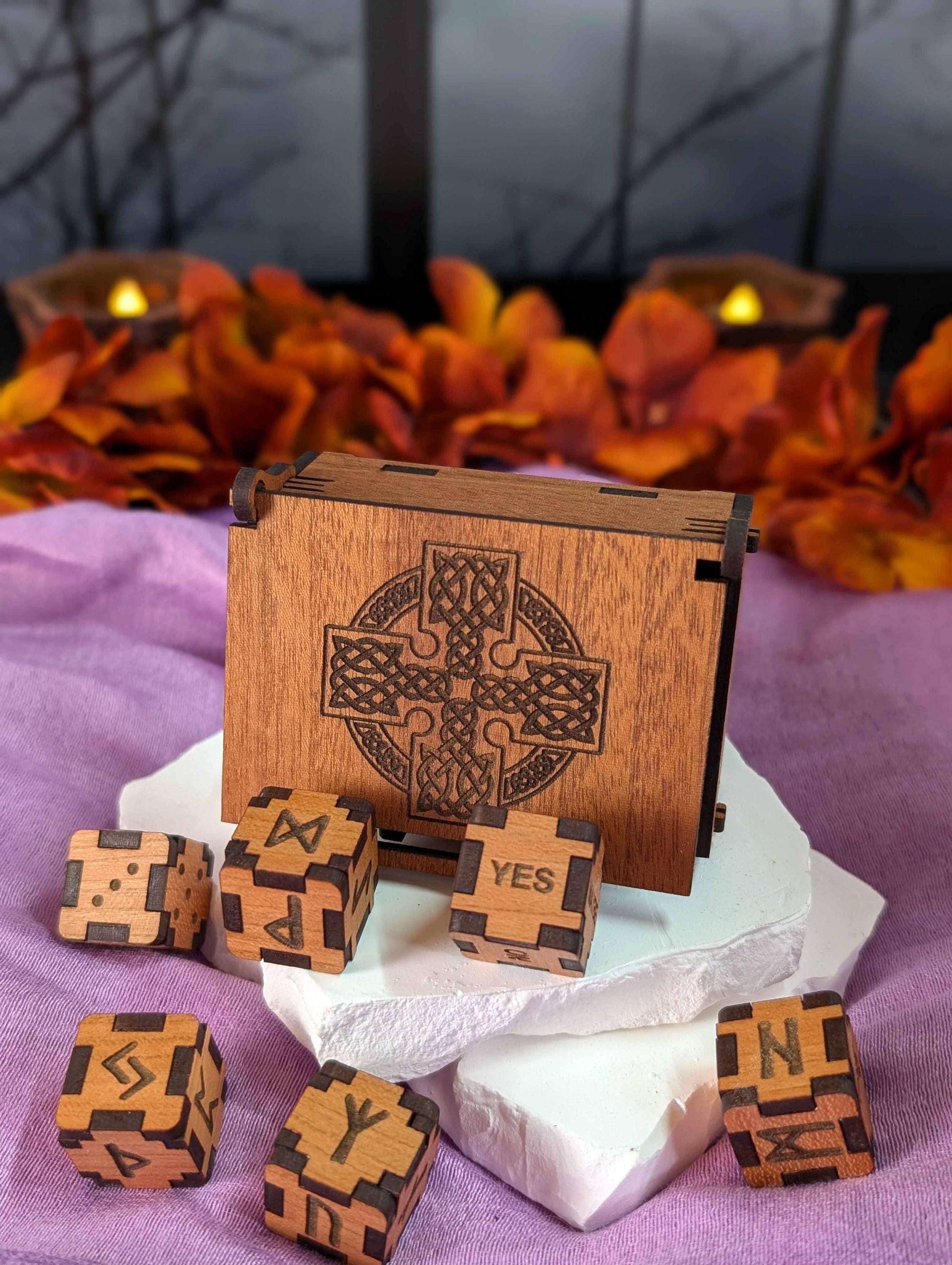 Wooden Elder Futhark Rune Dice Set With Box; Viking Rune Dice ...
