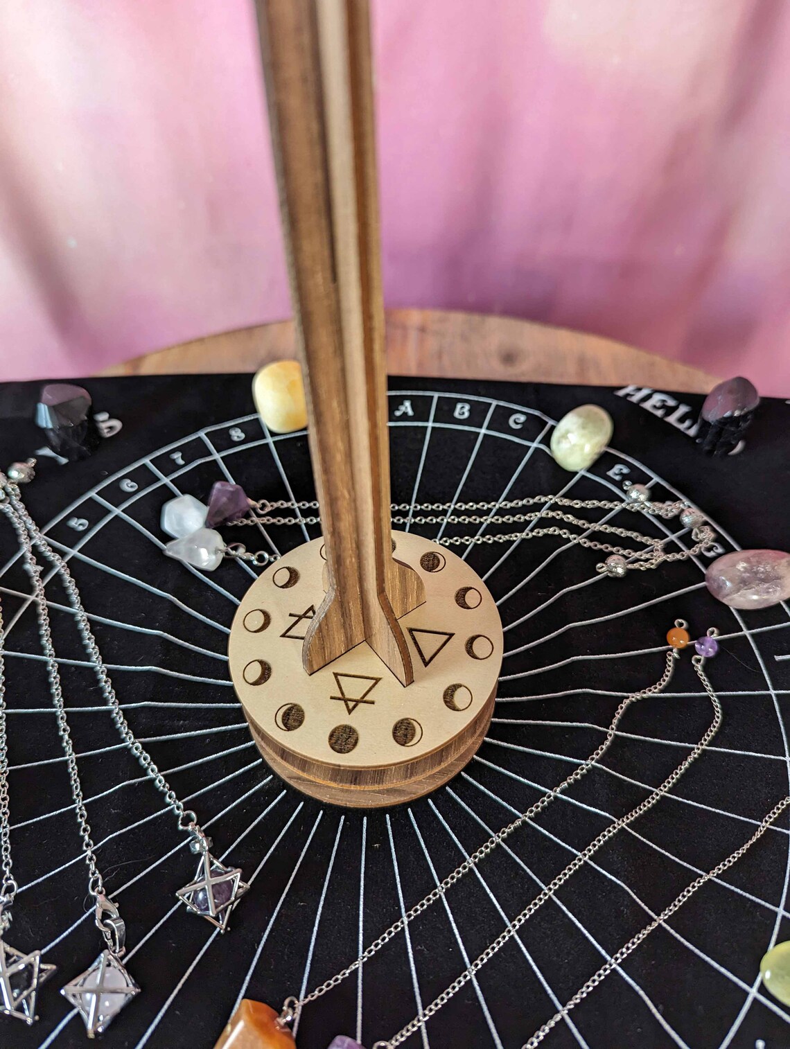 Wooden Pendulum Display Stand With Moon Phases Dowsing Pendulum Holder ...