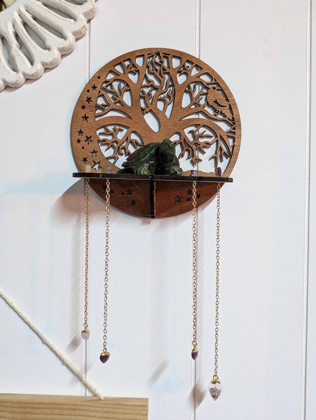 Small Tree of Life Wooden Crystal Display Shelf; Pendulum Storage ...