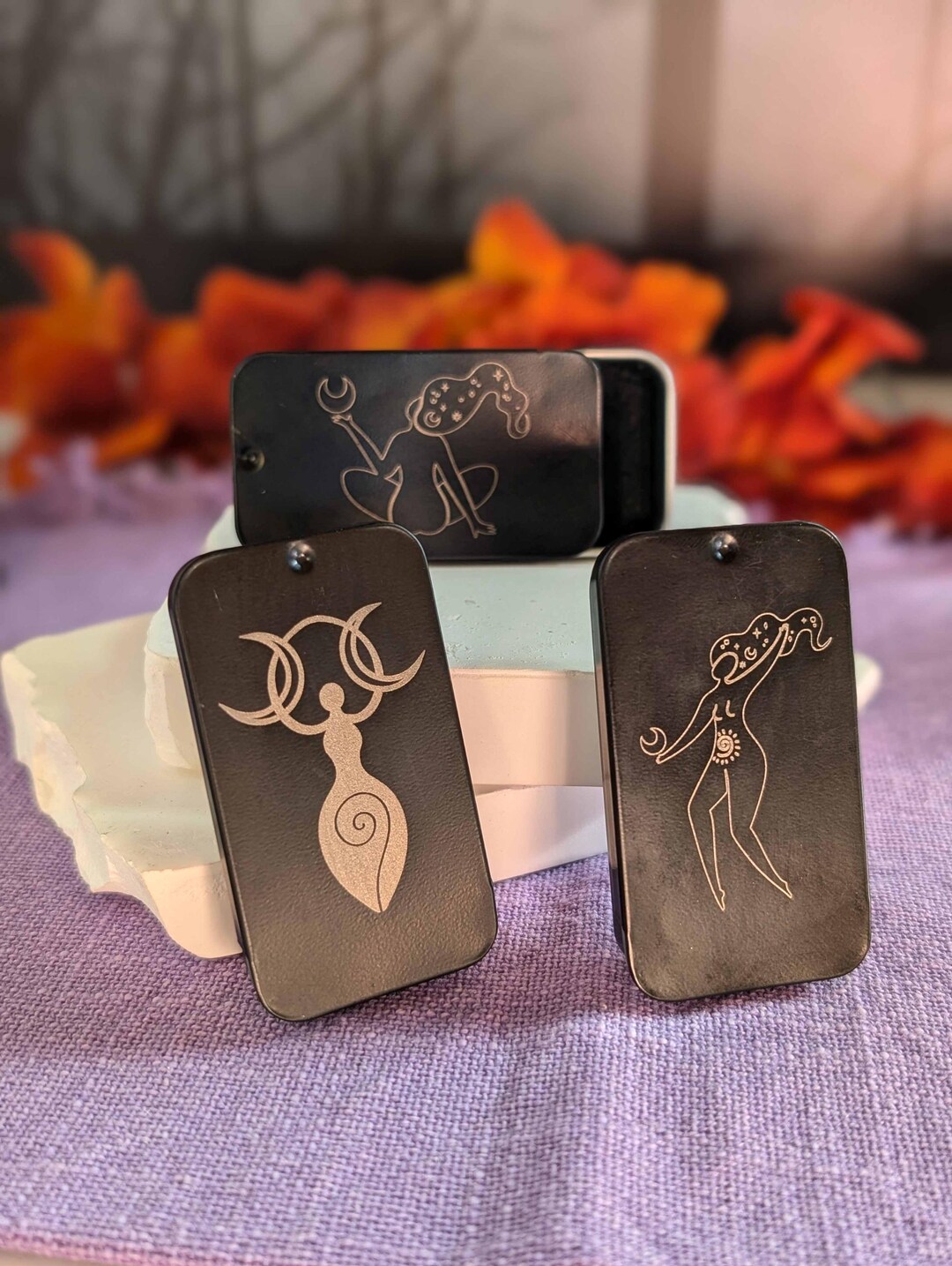 Engraved Black Mini Tin; Crystal Storage; Pendulum Storage ...