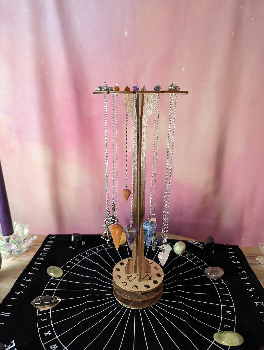 Wooden Pendulum Display Stand With Moon Phases; Dowsing Pendulum Holder ...