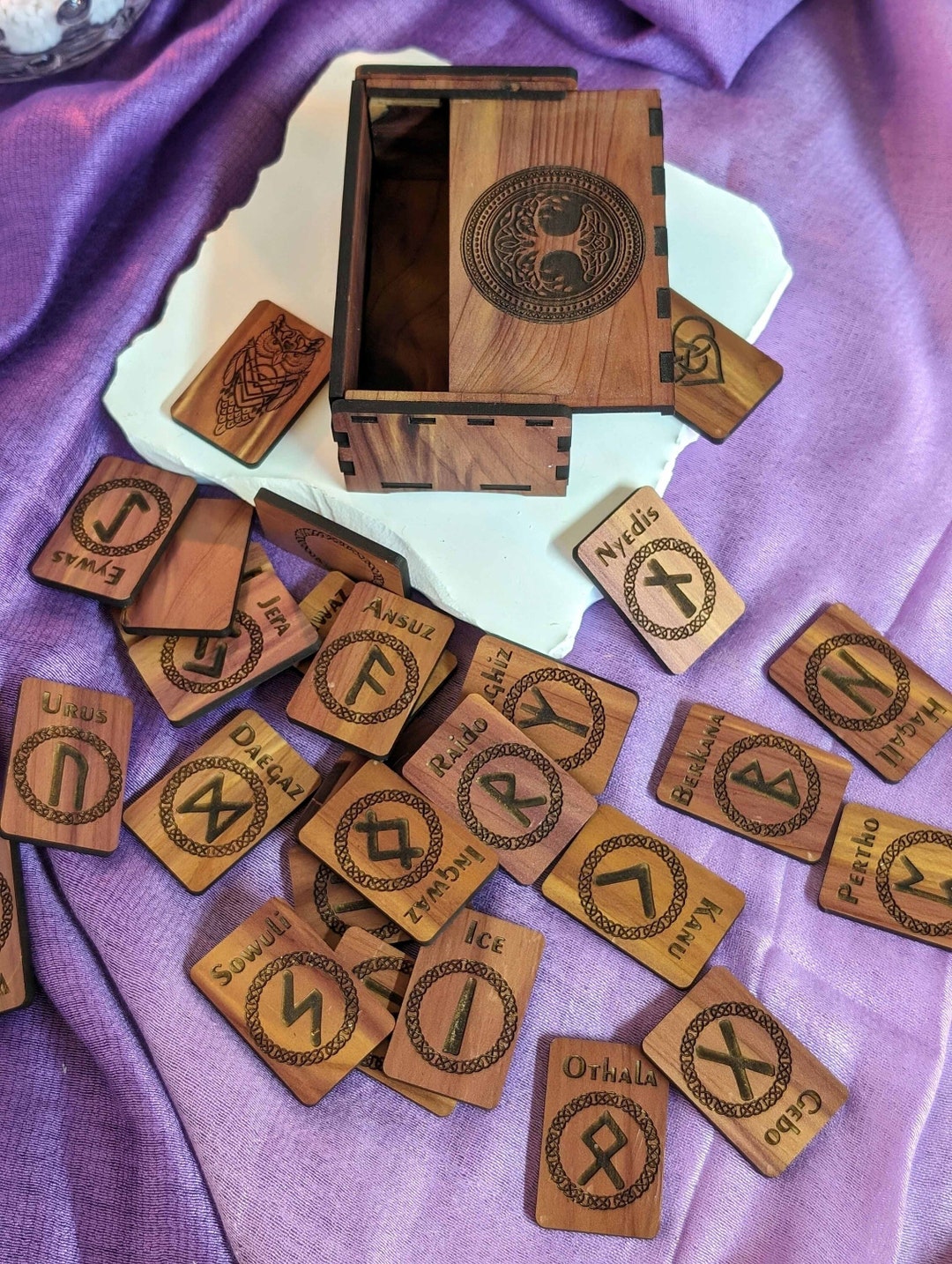Wooden Elder Futhark Starter Rune Set With Storage Box; Rune Divination ...