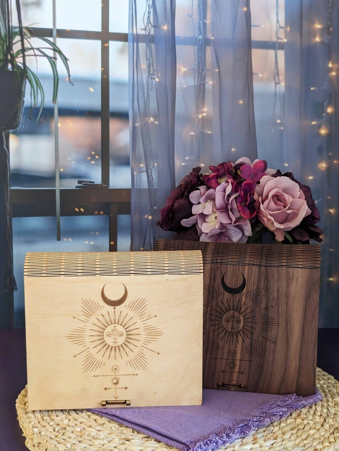 Large 7" Wooden Book Box With Celestial Sun Decoration; Storage Box ...